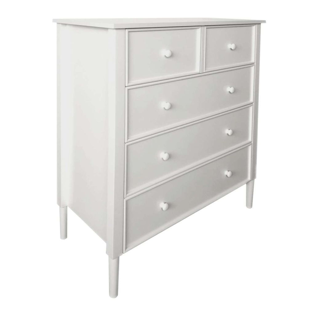 Komód, 5 fiókos, fehér - ROXANNE - ️ Időtálló design, kedvező áron ️ ...